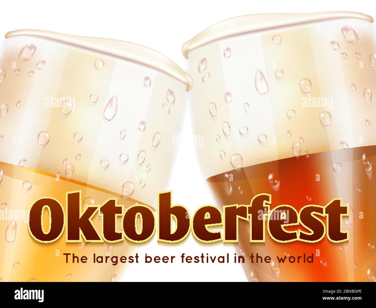 Oktoberfest banner with realistic glasses of beer isolated on white ...