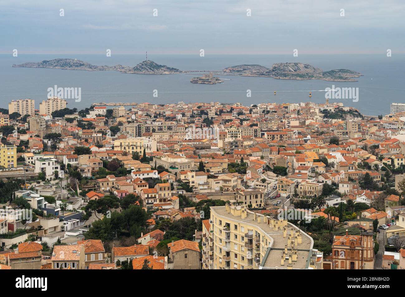 Marseille cityscape seen from the viewpoint of Notre Dame de la Garde ...