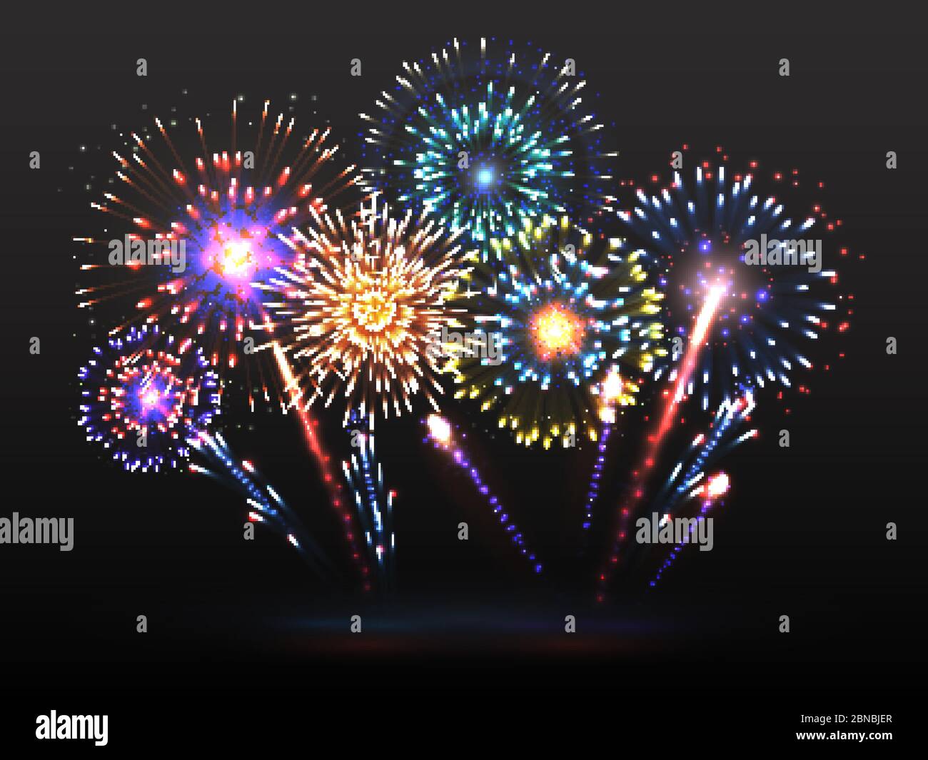 Fireworks background. Firework petard exploding in night. Light effect with firecracker sparks ...
