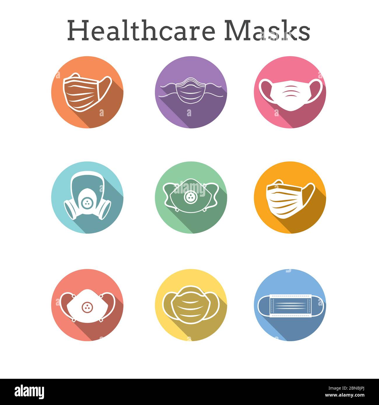 Sanitation & protection facemask ppe icon set with respiratory face ...