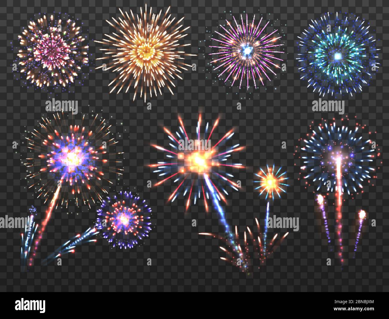 Fireworks. Holiday firework explosion in night, firecracker sparks ...