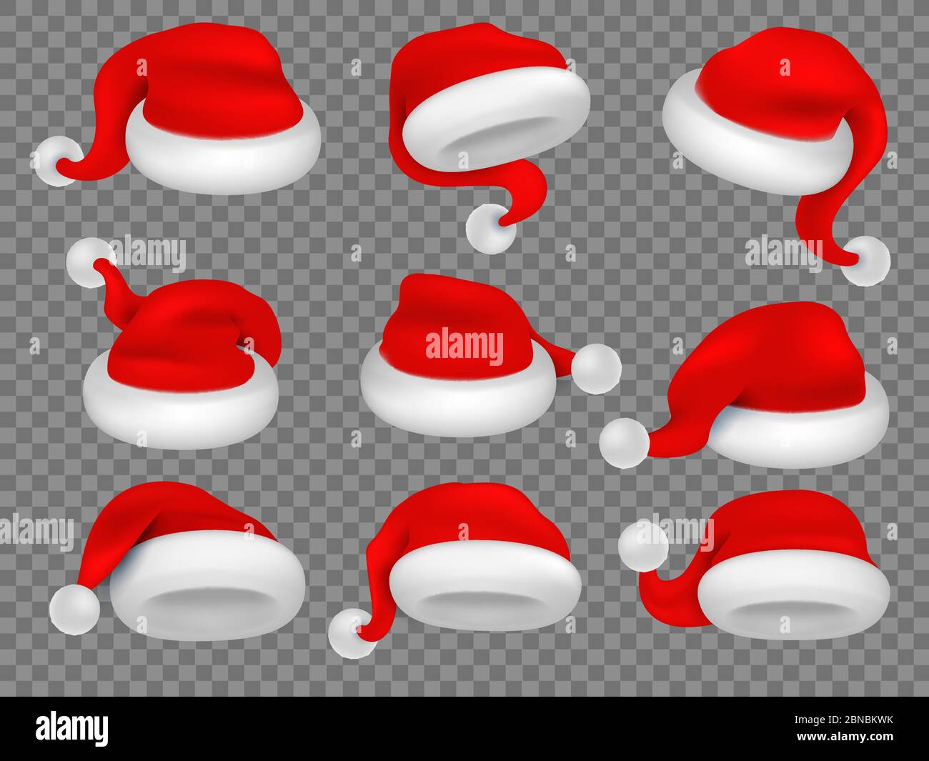 Christmas santa claus hats. Winter xmas holiday headwear. Red plush ...