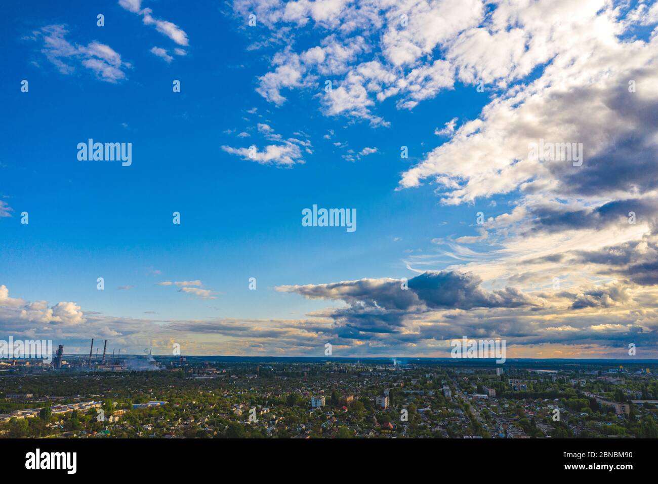 Aerial view from drone. Aerial view amazing sunset over of the suburbs ...