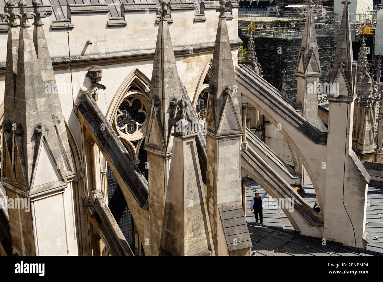 Clerk of the Works Ian Bartlett checks the Triforium roof at ...