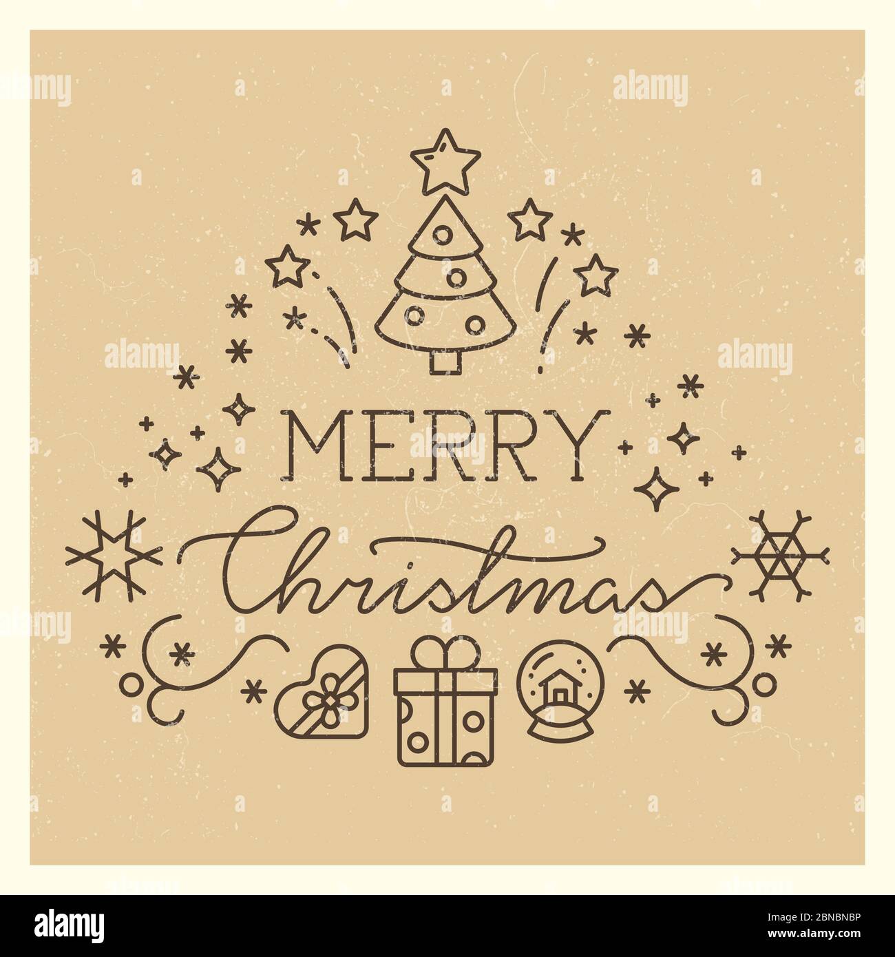 Festive X-mas vintage banner with line art icons. Vector illustration ...