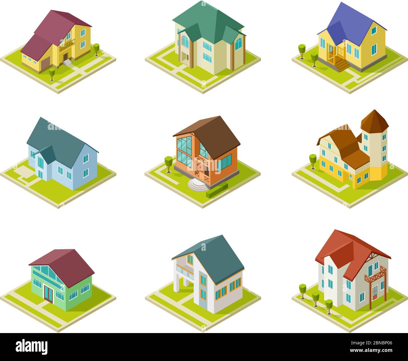 Isometric houses. Rural homes, building and cottages. 3d housing urban ...