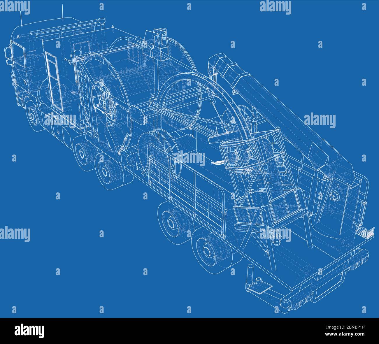 Coiled tubing machine technical wire-frame. EPS10 format. Vector ...
