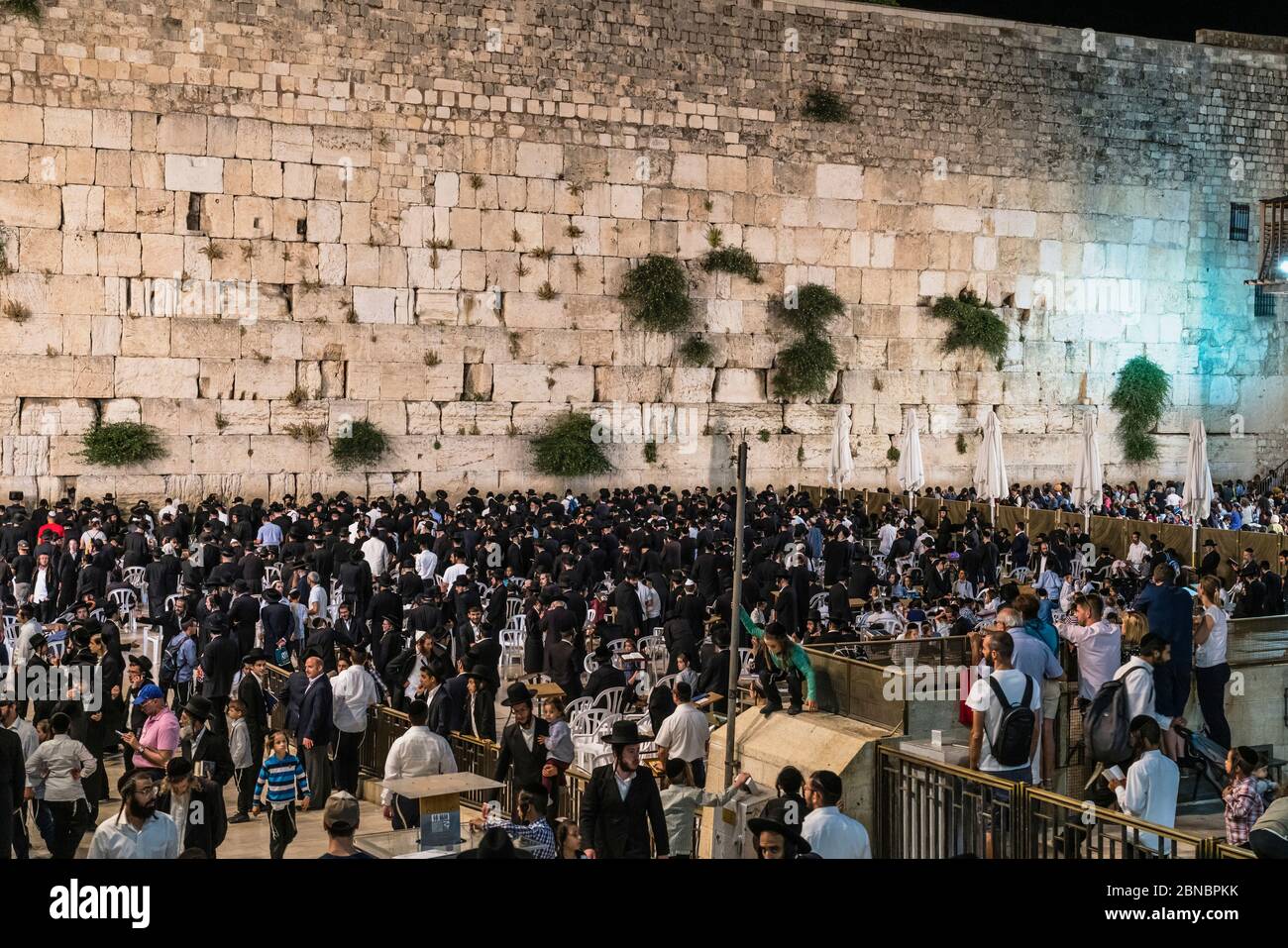 Israel, Jerusalem, Western Wall, Jewish men worship at the Western Wall ...