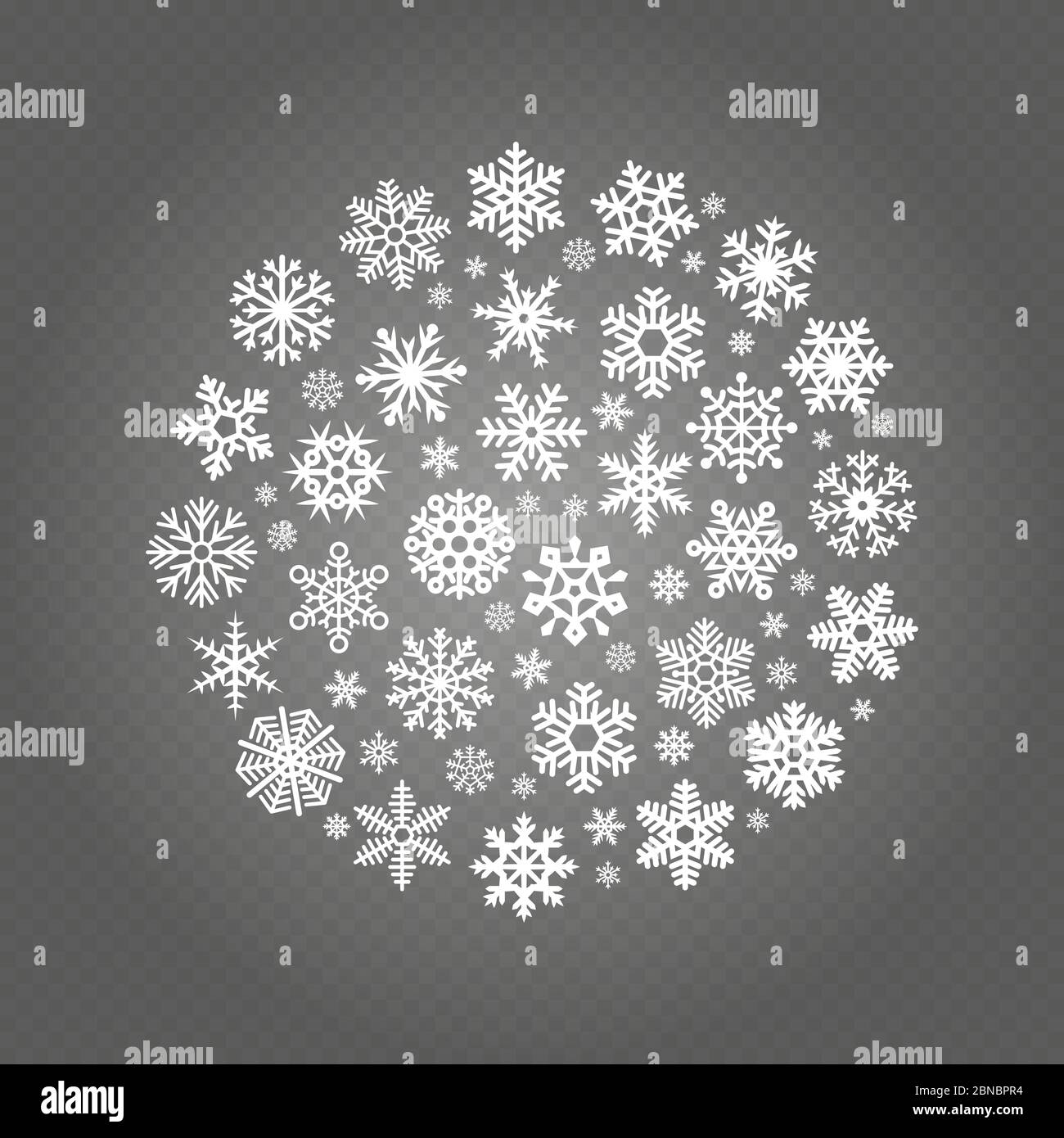 White snowflakes round banner isolated on transparent background ...