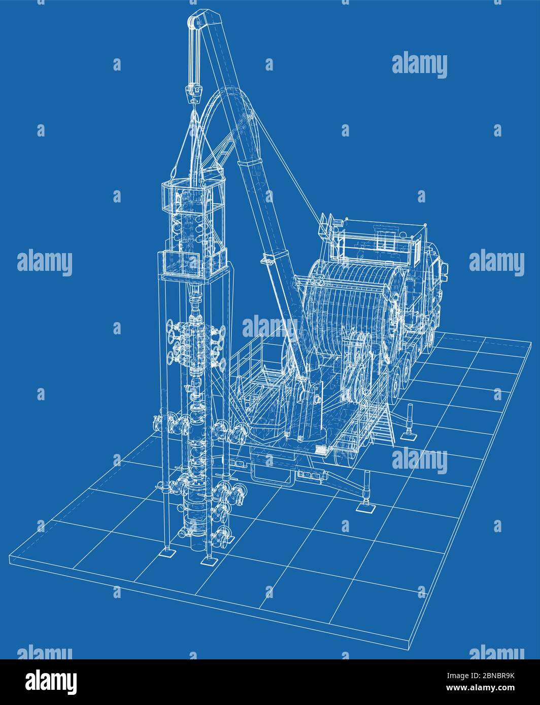 Oilfield coiled tubing equipment. Coiled tubing reel on a trailer. The ...