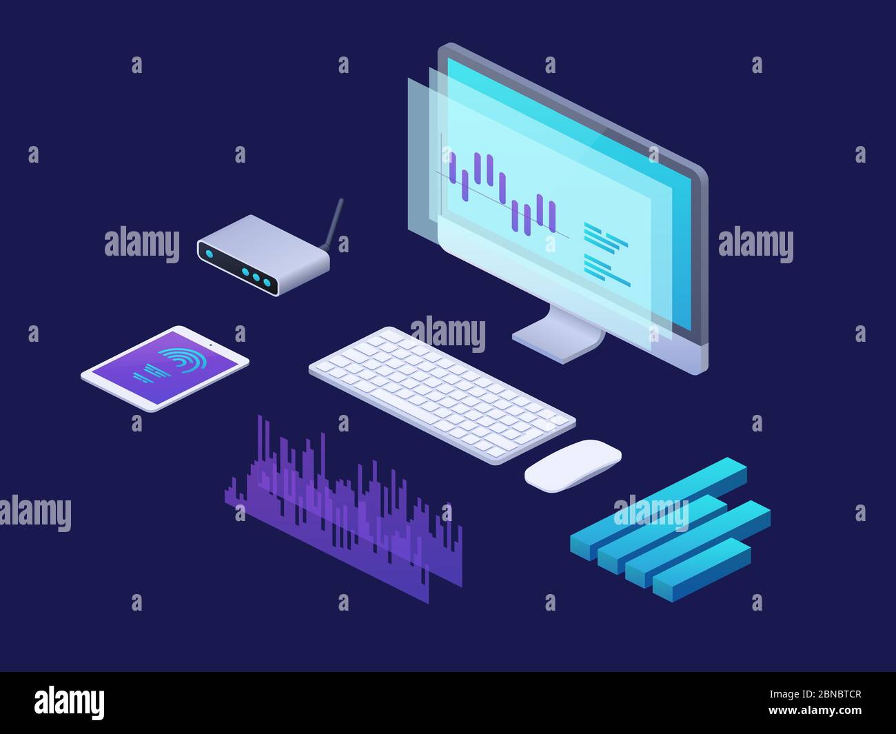 Digital business analytics isometric concept. 3d strategy infographic ...