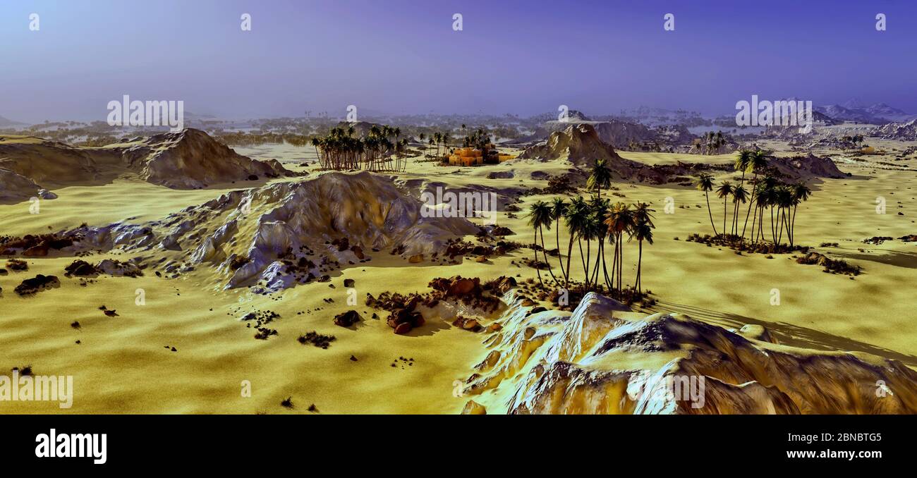 Beautiful natural background -African oasis 3d rendering Stock Photo ...