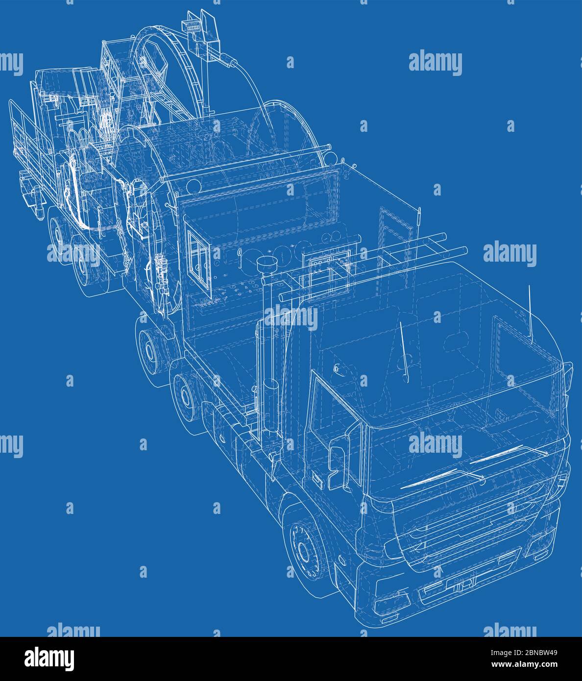 Coiled tubing machine technical wire-frame. EPS10 format. Vector ...