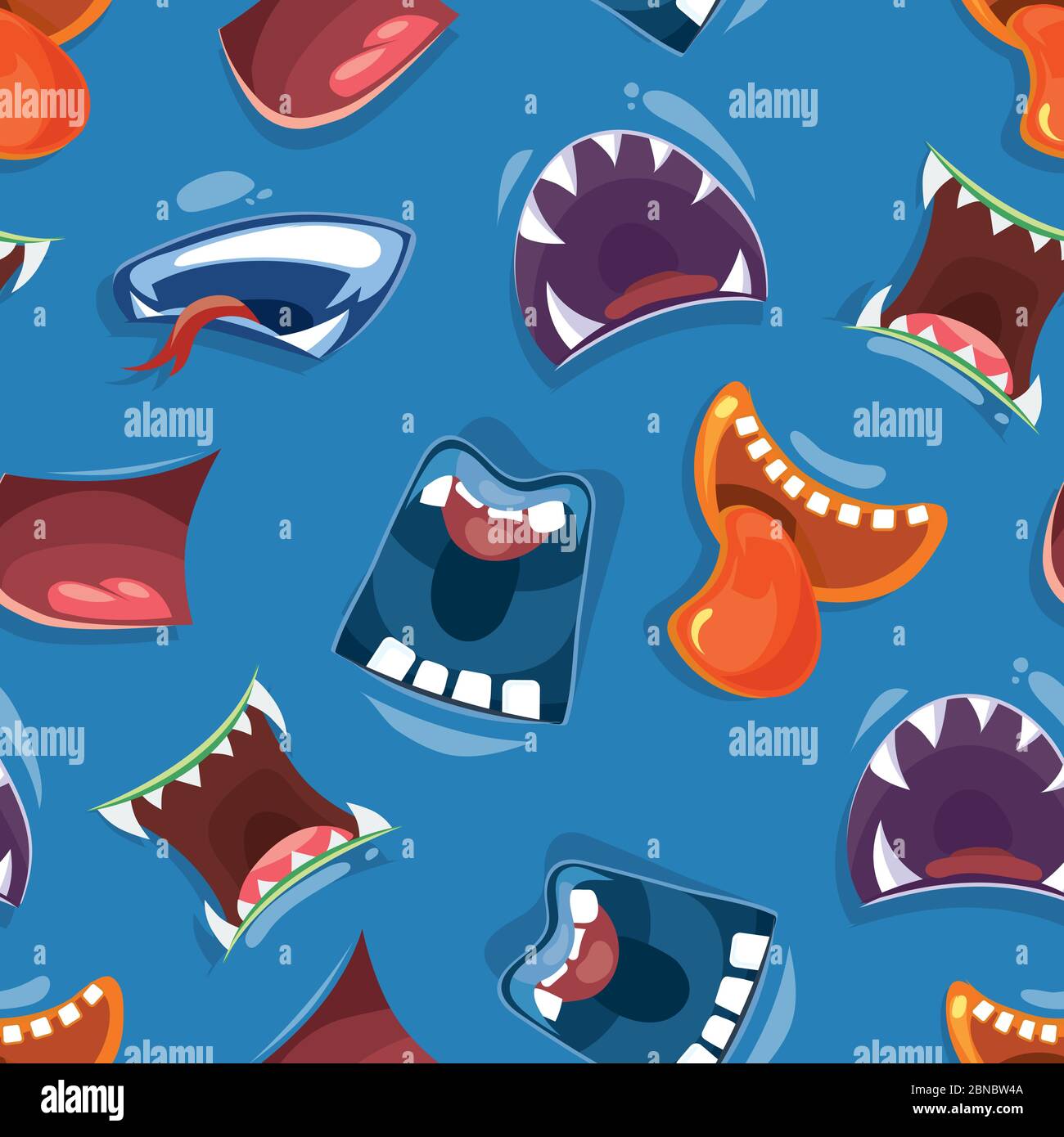 Seamless pattern with color cartoon monster mouths background. Vector ...