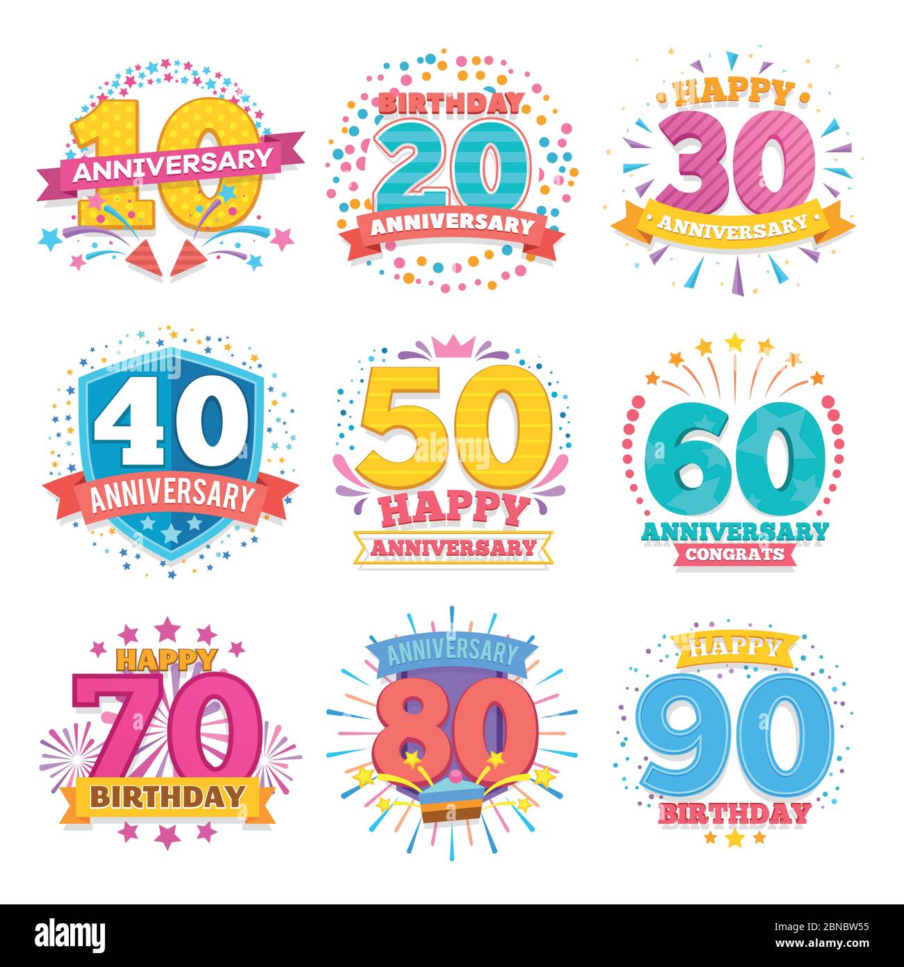 Anniversary celebration banners. Ribbons with numbers vector set ...