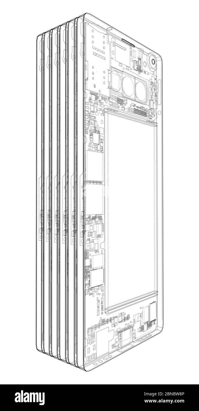 Smartphones concept outline. Vector rendering of 3d. Wire-frame style ...