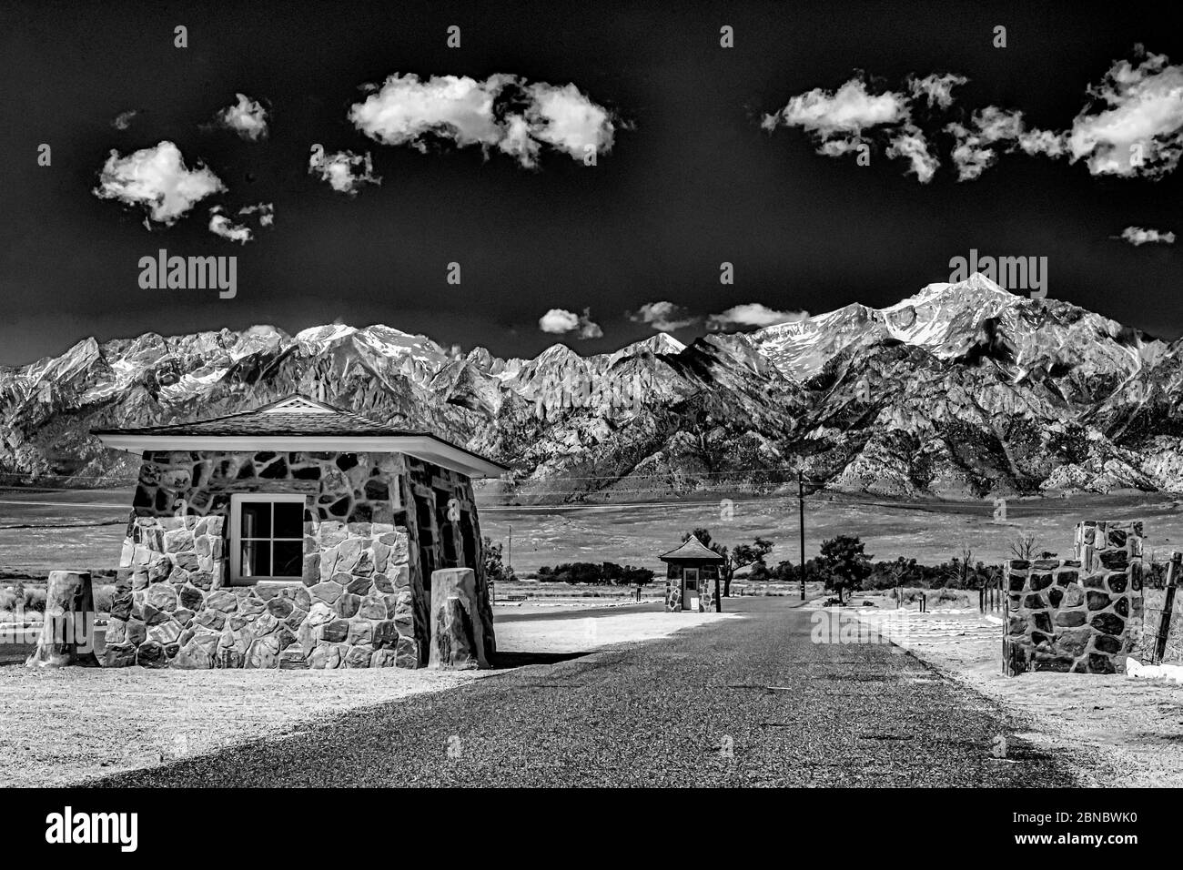Grayscale shot of Manzanar Japanese Internment Camp in California, USA ...