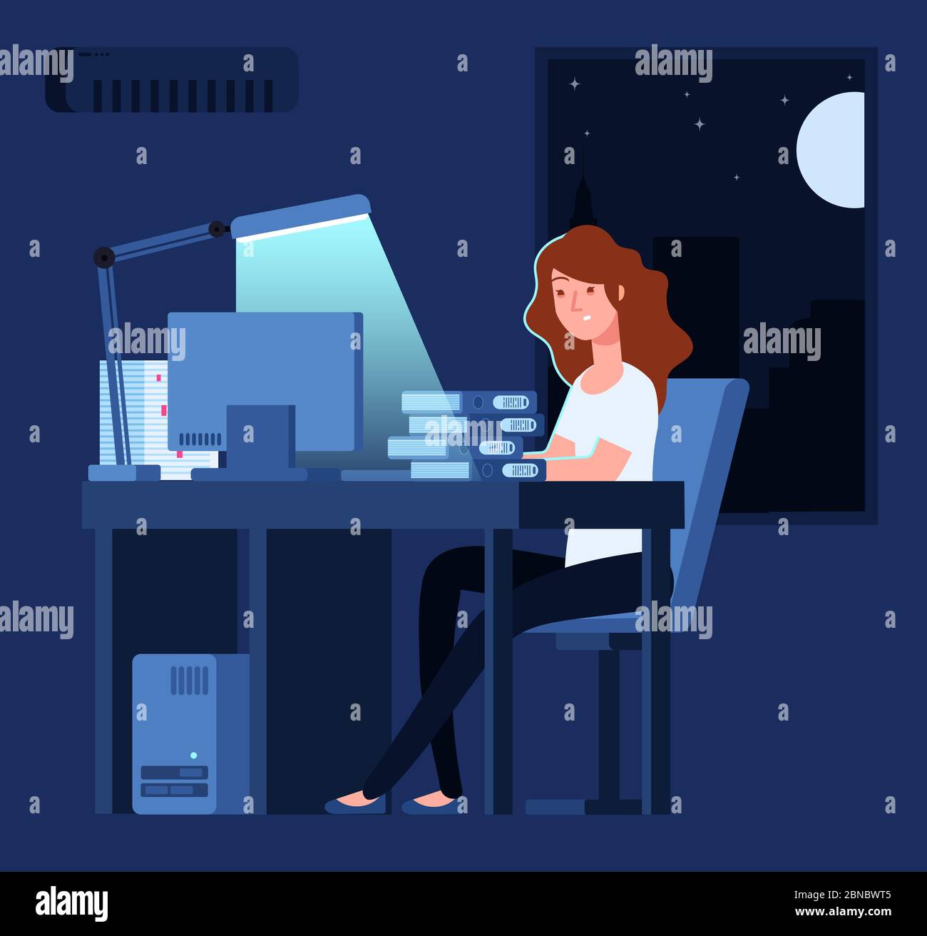 Computer in office at night Stock Vector Images - Alamy