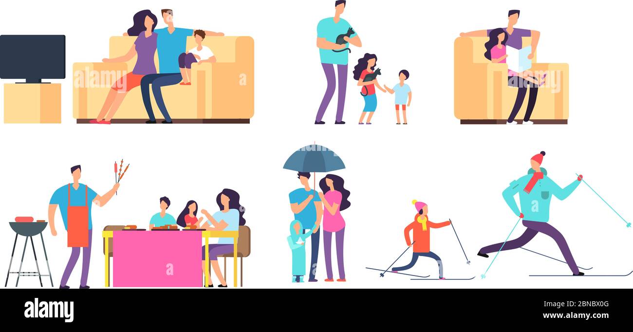 Family in daily activities. Mother, father and kids spending time ...