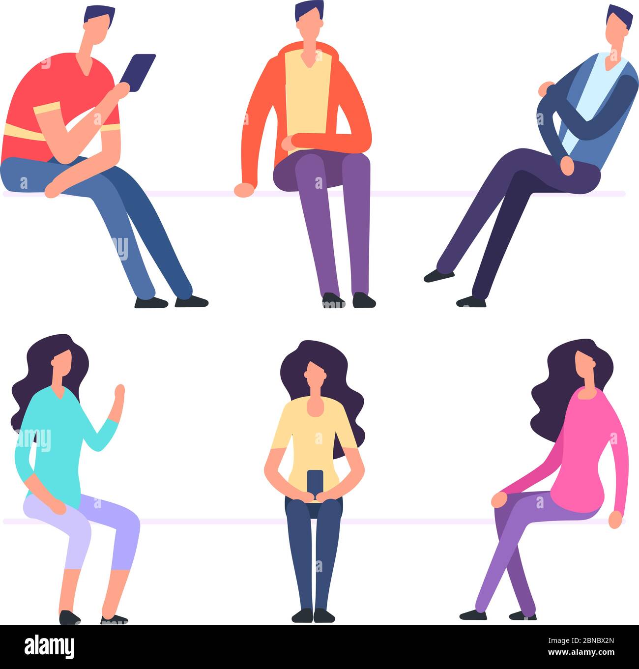 People sitting. Girl and boy sit on chairs. Cartoon vector characters ...