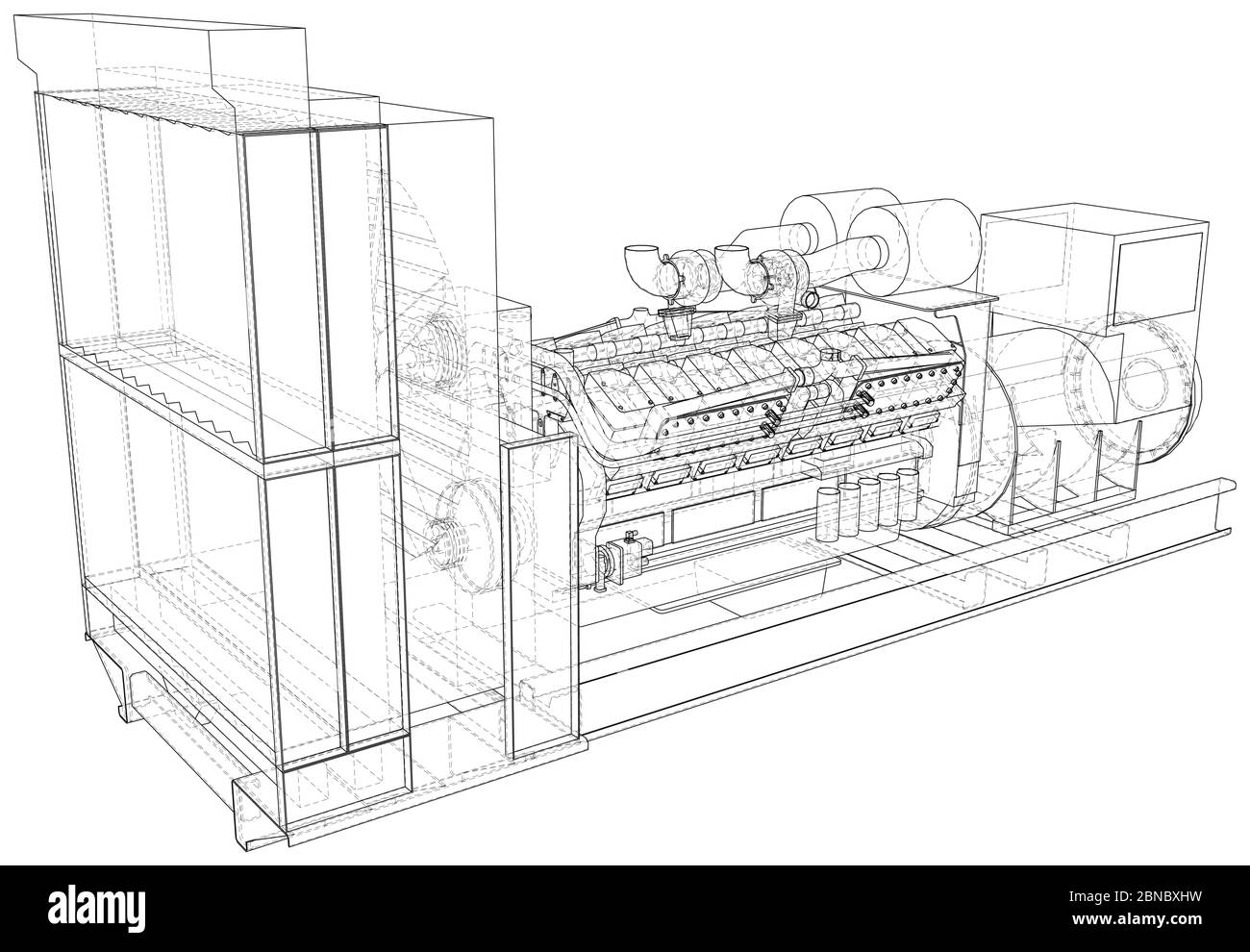 Generator. Diesel and gas industrial electric generator. The layers of ...