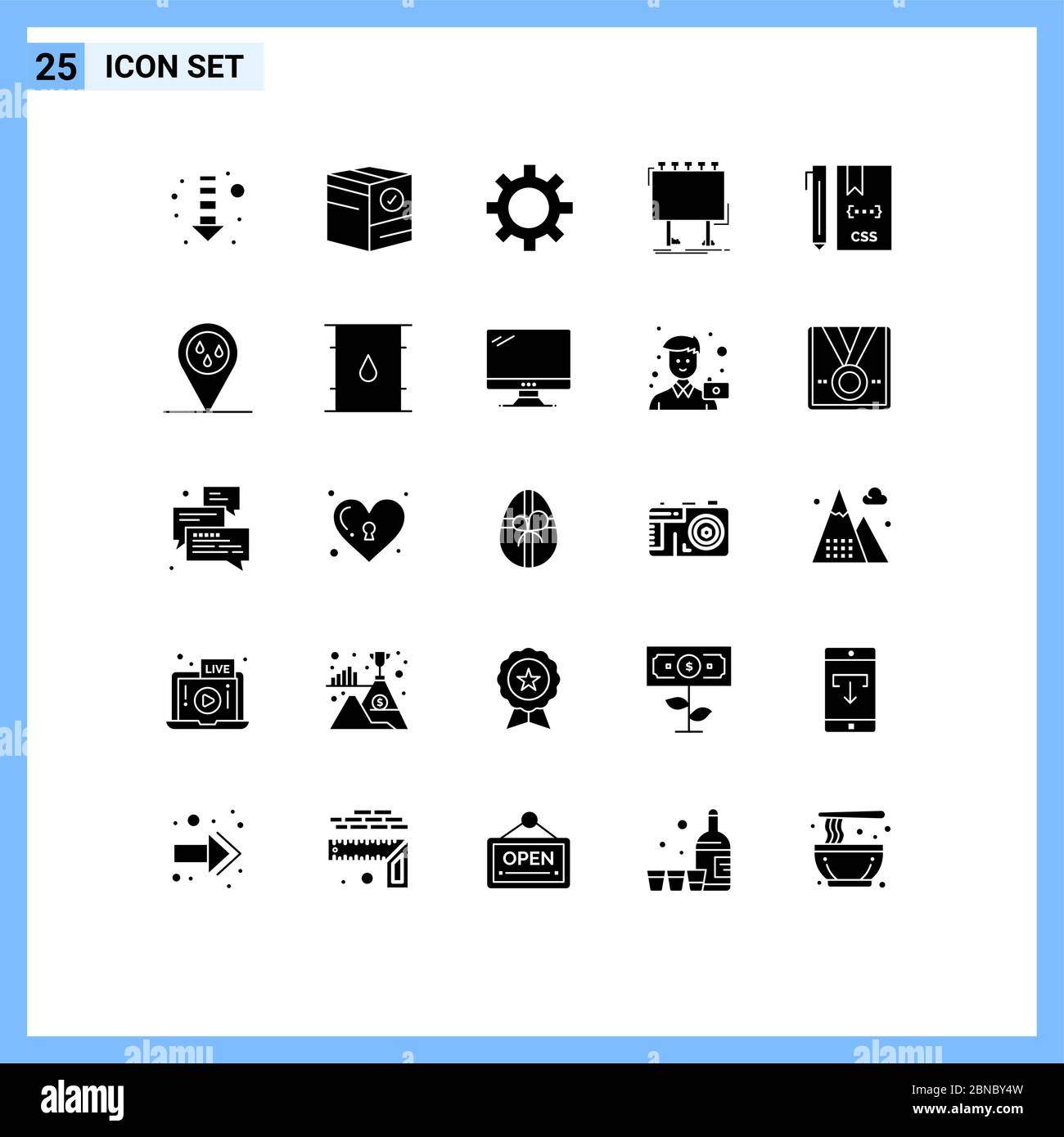 Universal Icon Symbols Group of 25 Modern Solid Glyphs of coding, board ...
