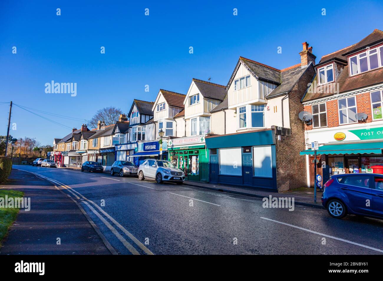 Parade of small shops in the pretty village of Farnborough, London ...