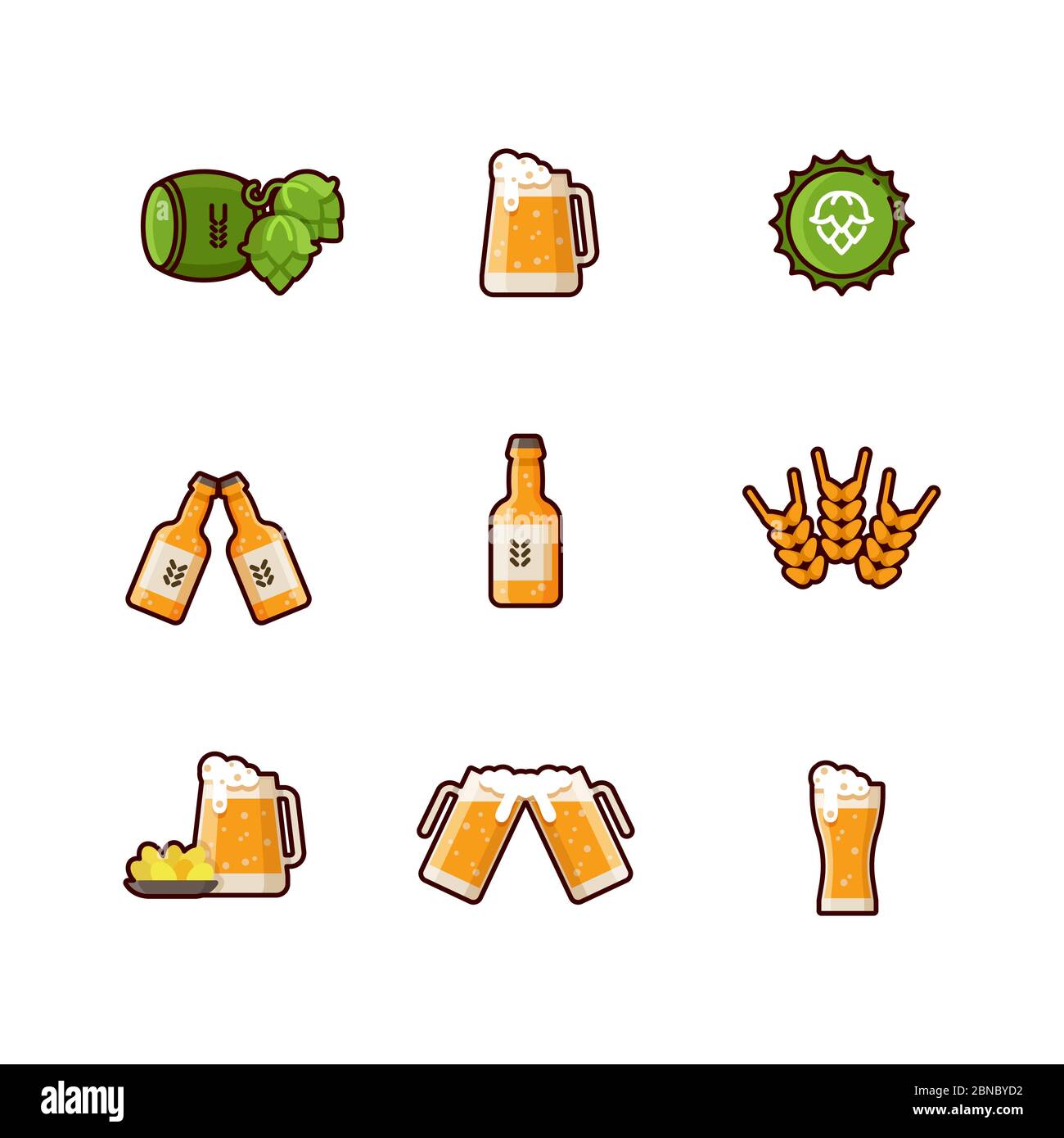 Beer vector line icons isolated on white background. Beer drink ...