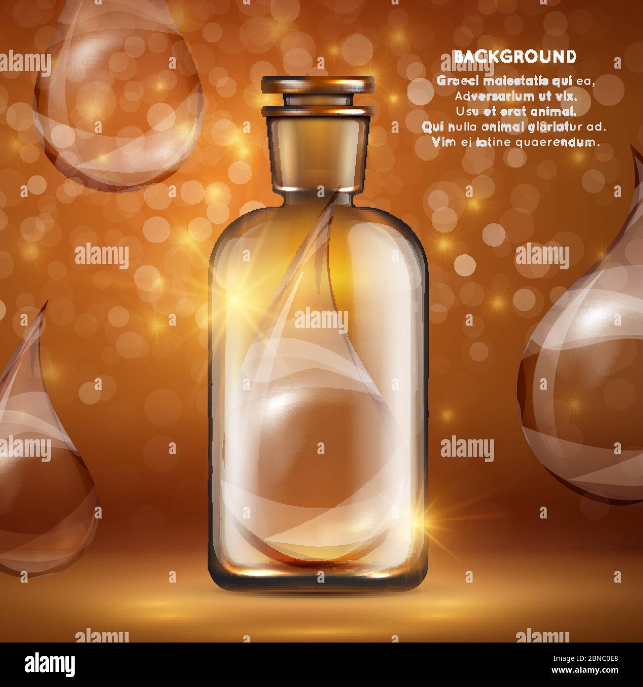 Organic oil cosmetics banner template. Realistic bottle and oil drops ...