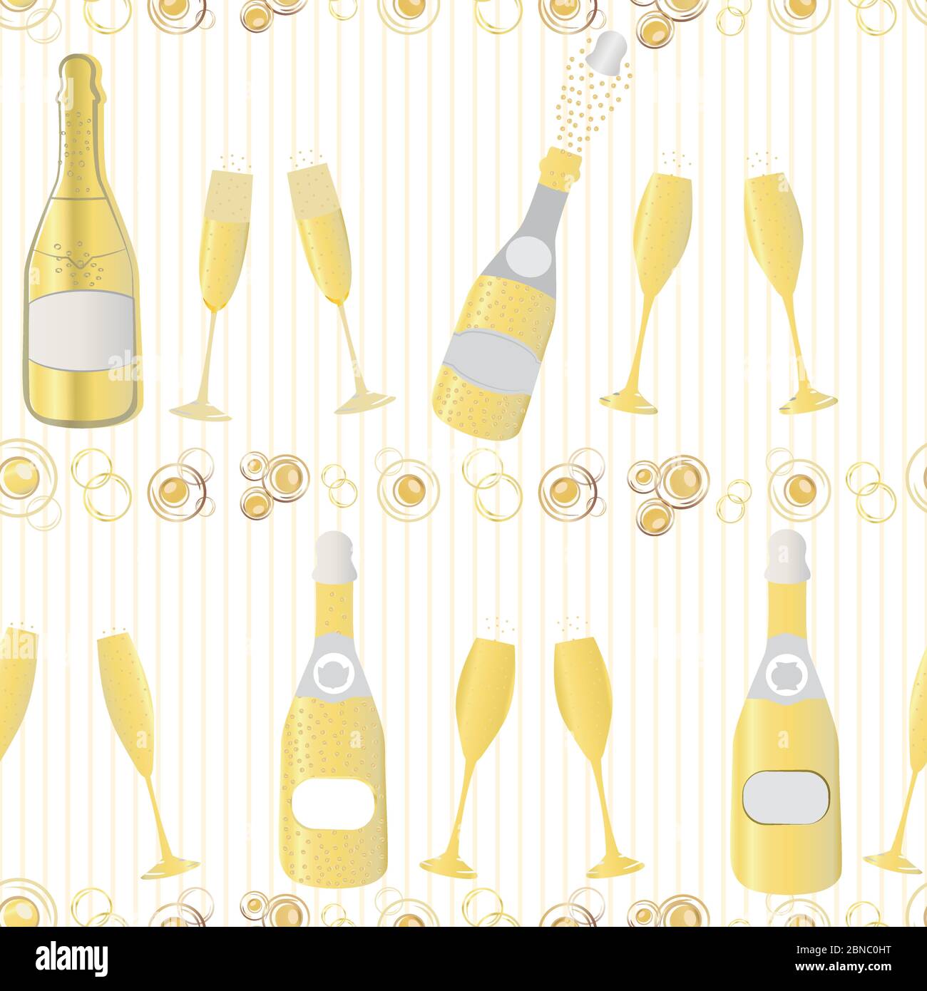 Champagne bottle vector seamless pattern background. Hand drawn bubbles ...