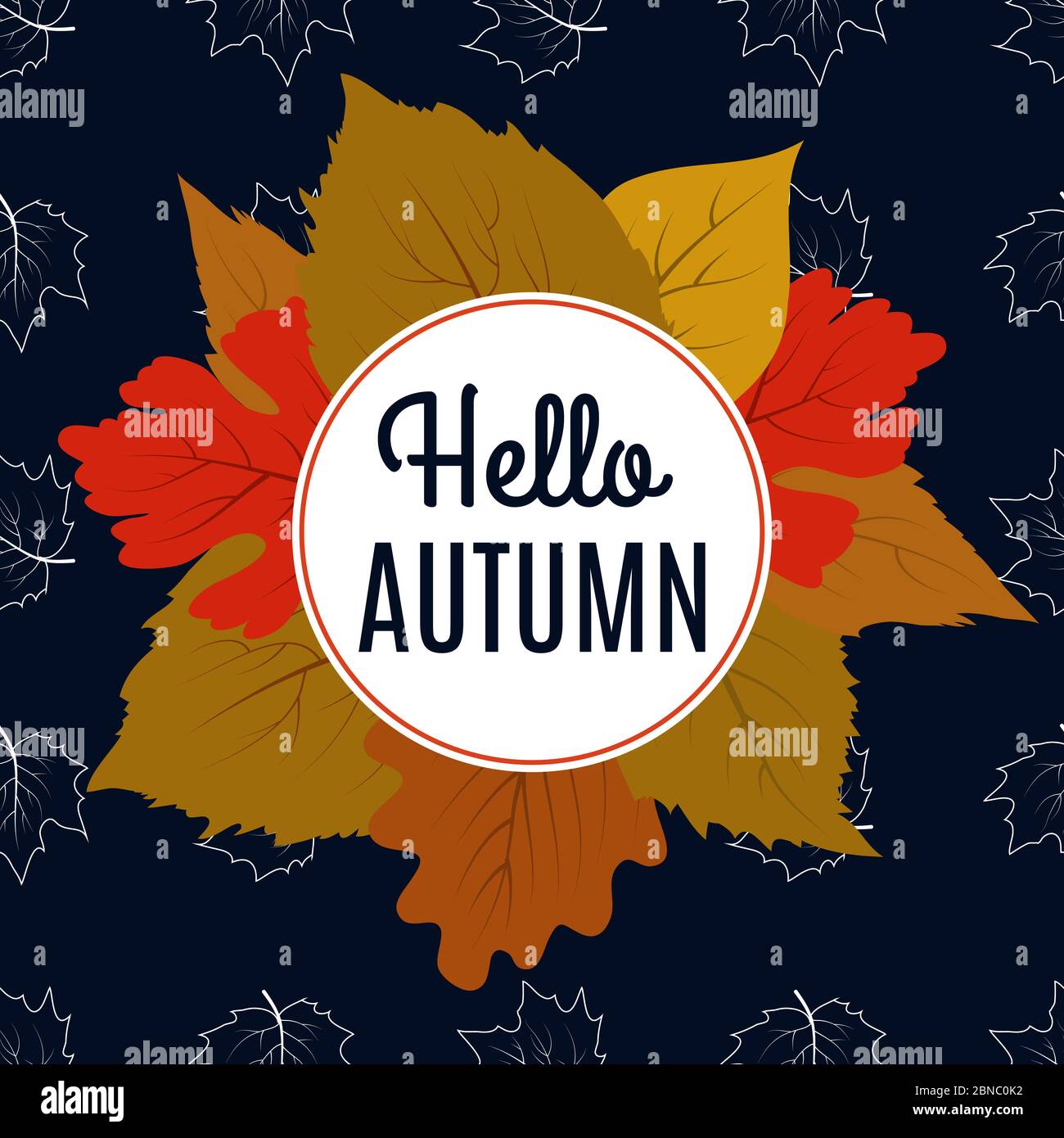 Hello autumn banner with color leaves and maple foliage pattern. Vector ...