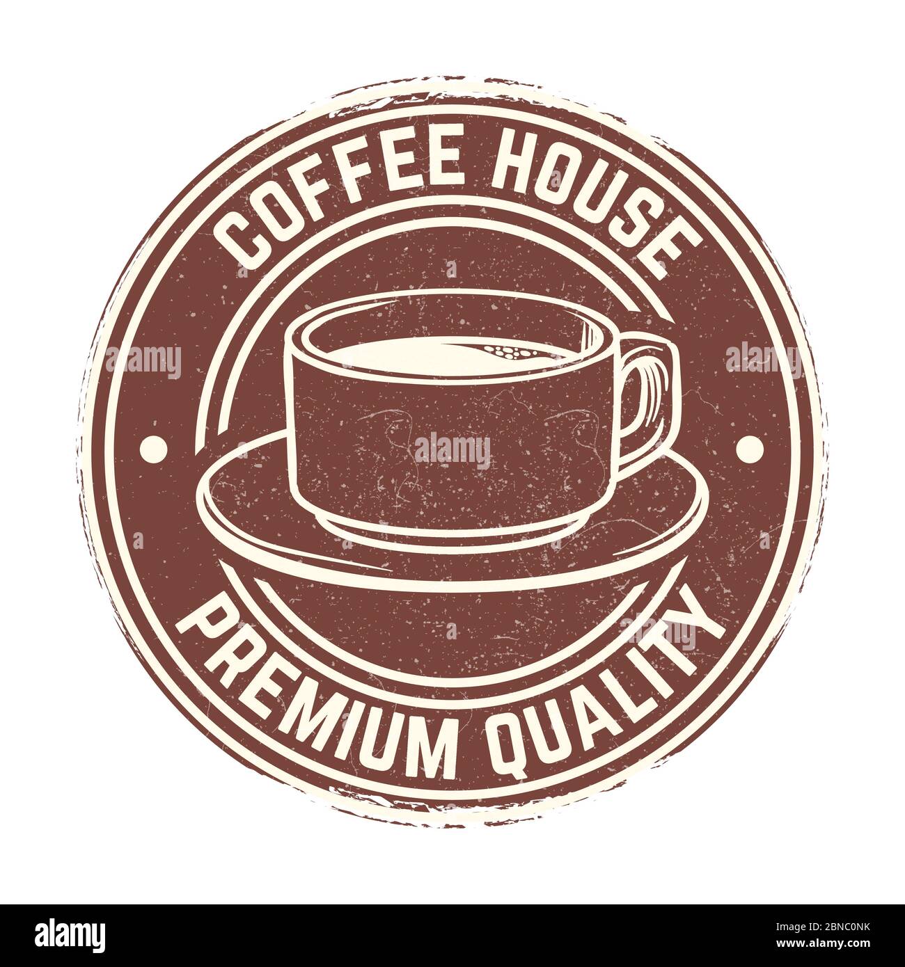 Round banner with coffee cup with grunge effect isolated on white ...
