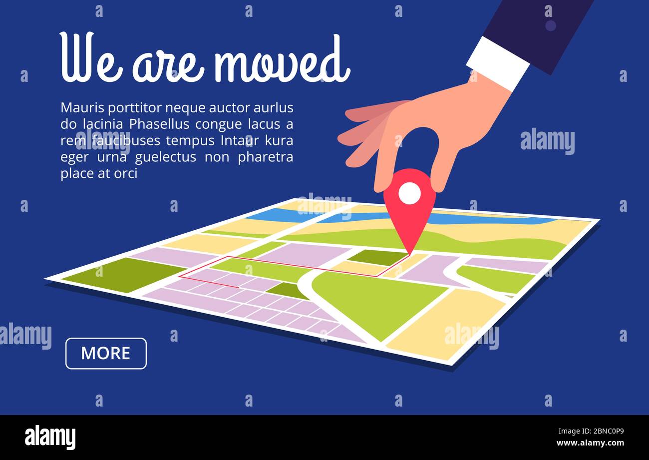 Moving concept. Changing address, new location on navigation map vector ...