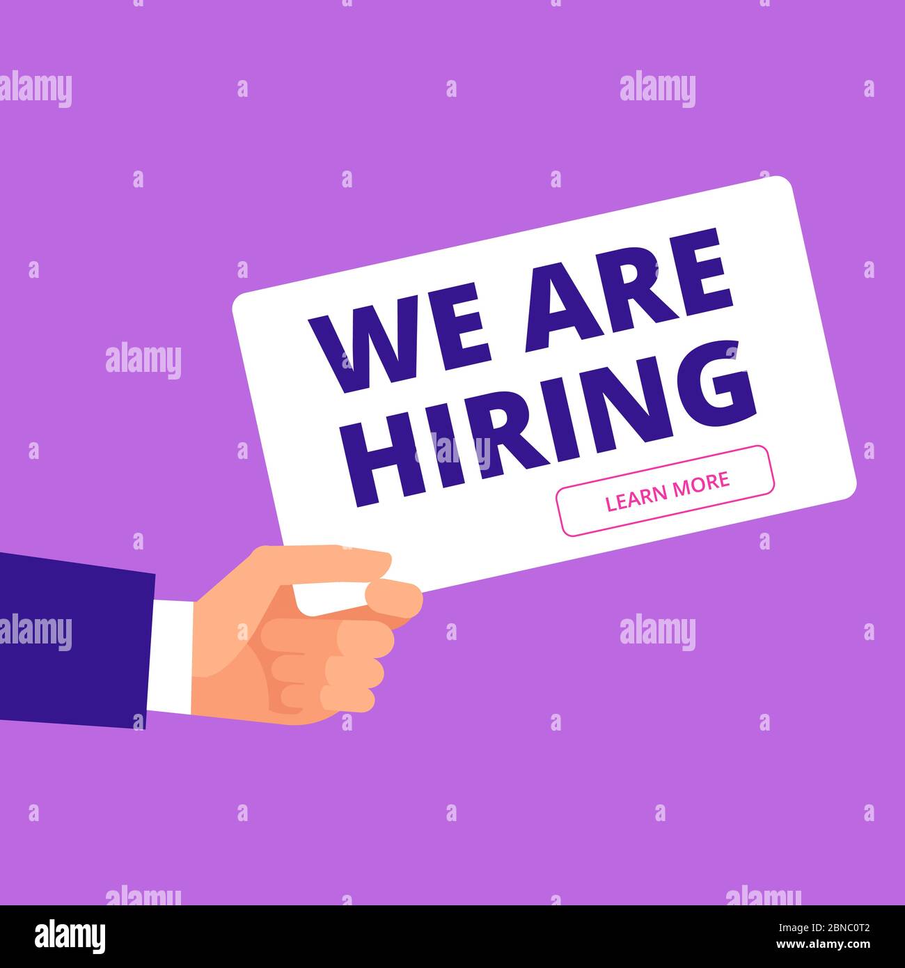 Hiring concept. Hand holding banner with we are hiring text. Cartoon ...