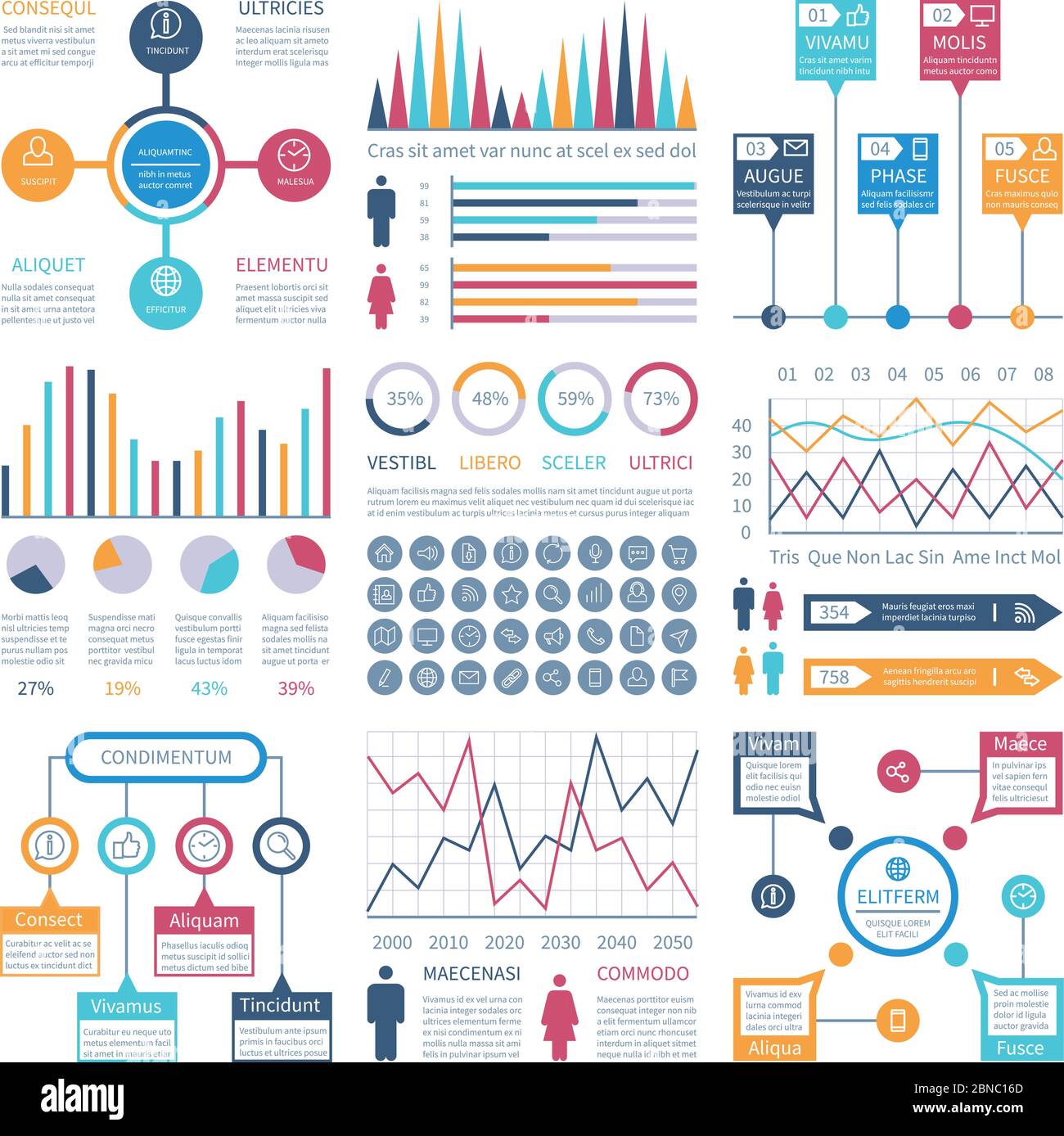 Infographics template. Financial charts, trends graph. Population ...