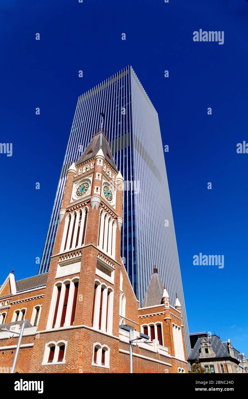 Historical Perth town hall dwarfed by the modern Supreme court building ...