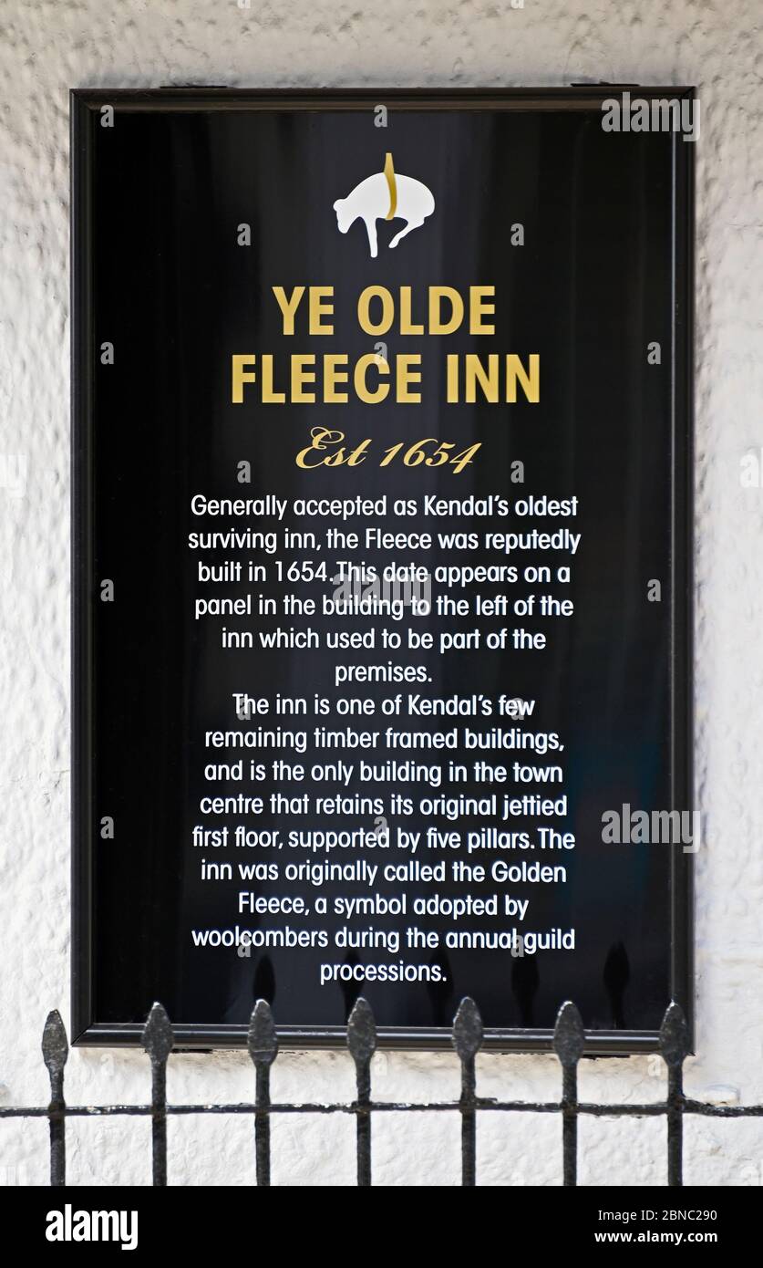 Descriptive sign. Ye Olde Fleece Inn, Highgate, Kendal, Cumbria ...