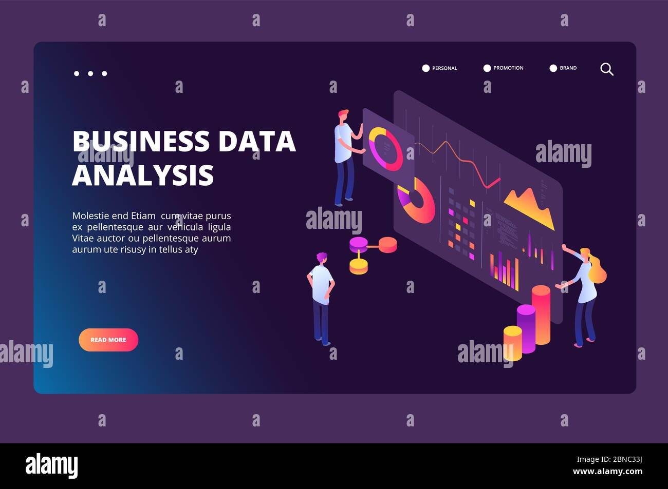 Data optimization isometric concept. Person with analysis analytics ...