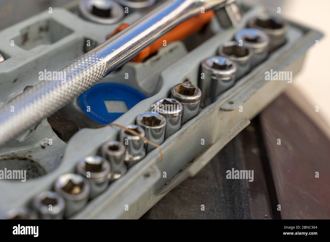 Auto mechanic tool kit. The mechanic has prepared tools for diagnosis ...