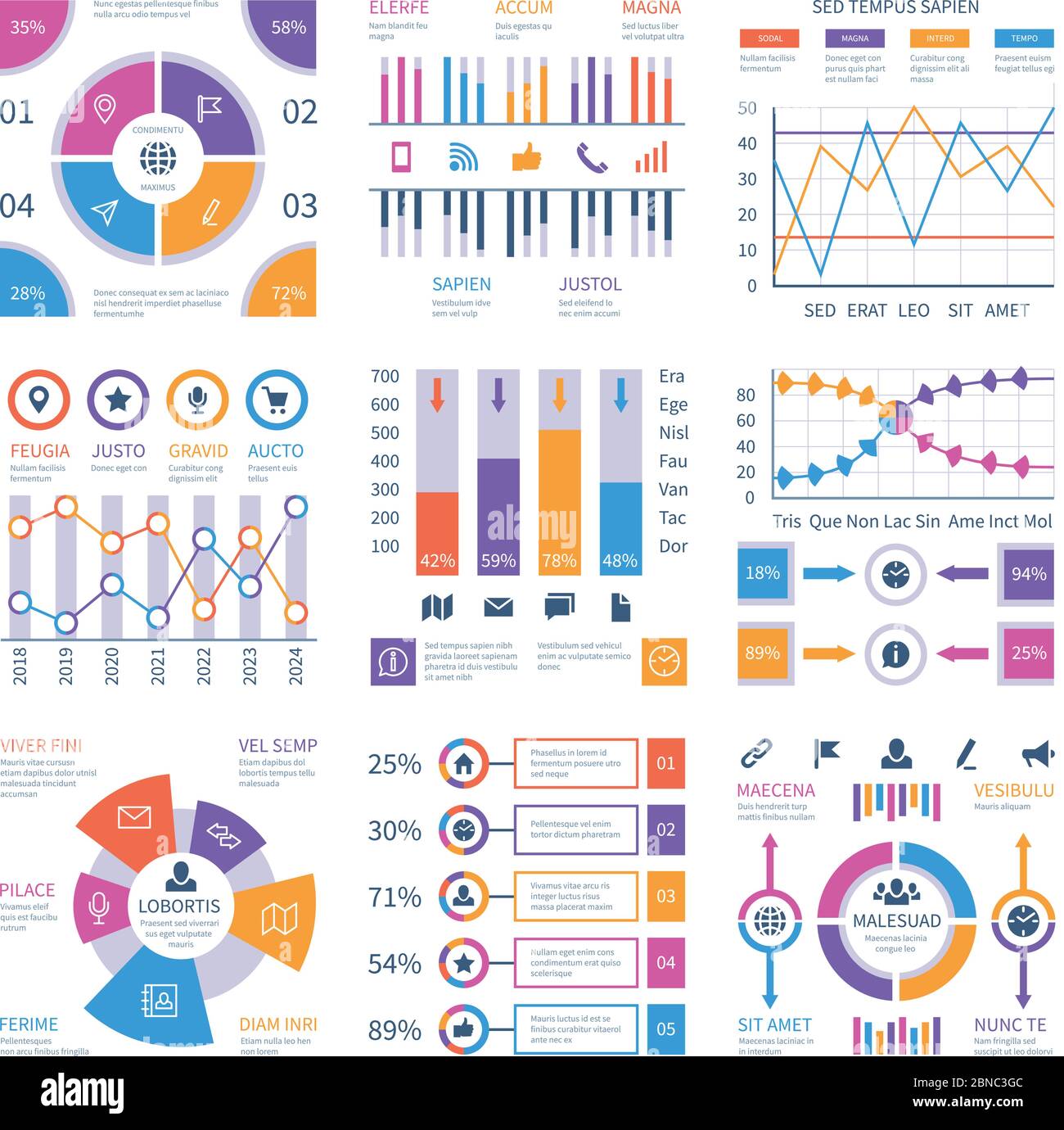 Infographics elements. Flow infograph, process chart timeline, step ...