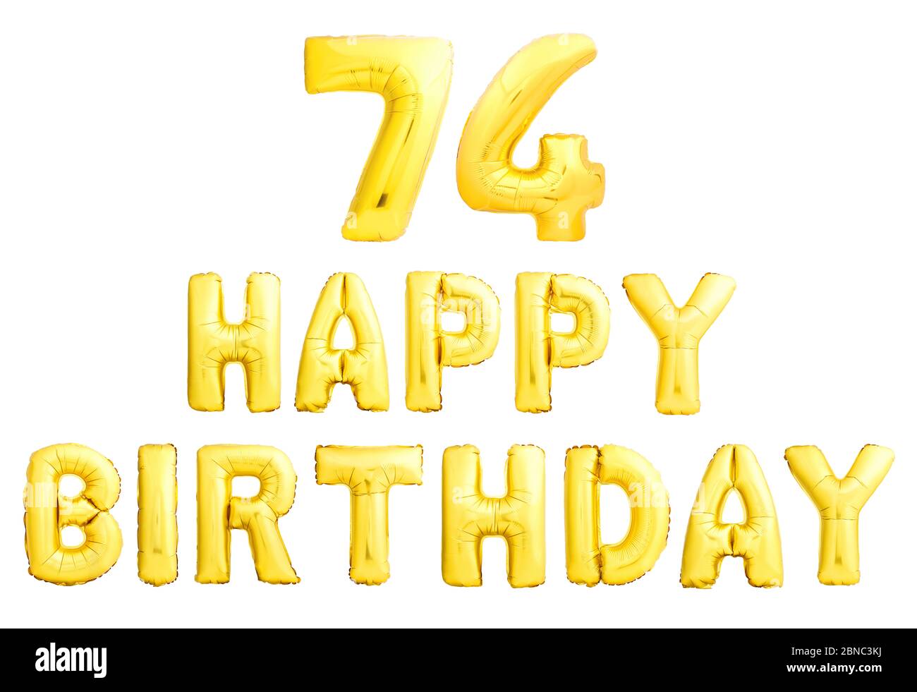 Happy birthday 74 years golden inflatable balloons isolated on white ...