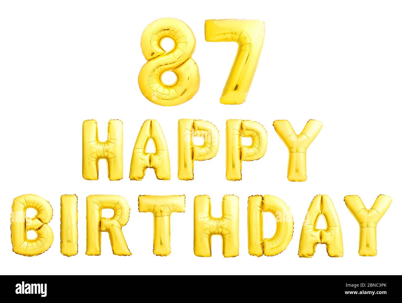 Happy birthday 87 years golden inflatable balloons isolated on white ...
