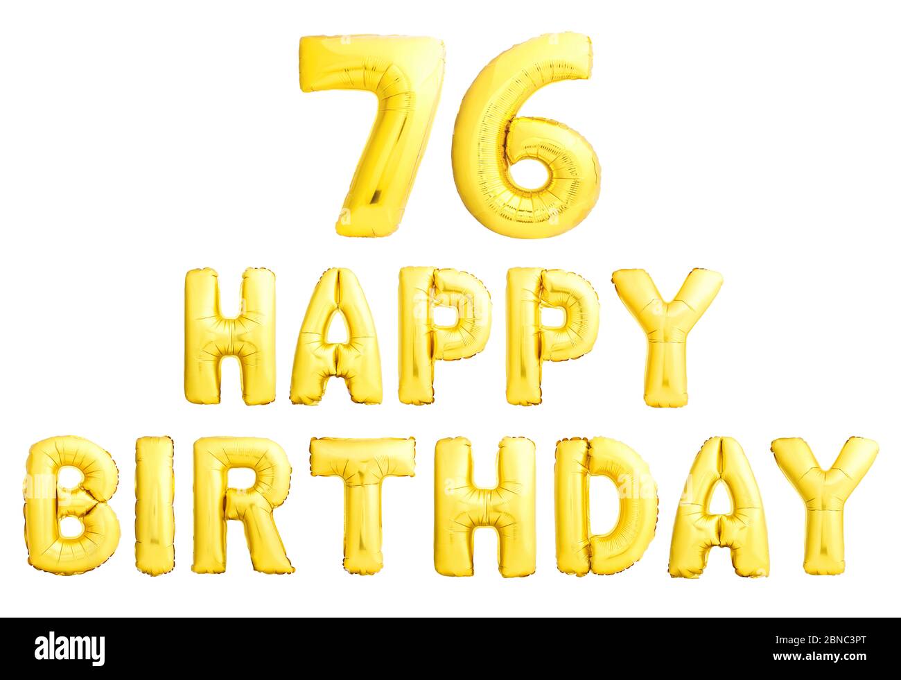 Happy birthday 76 years golden inflatable balloons isolated on white ...