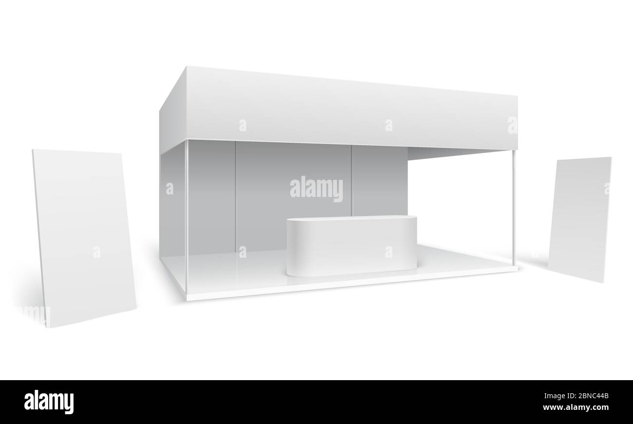 Exhibition trade stand. White empty event marketing booth. Promotion ...