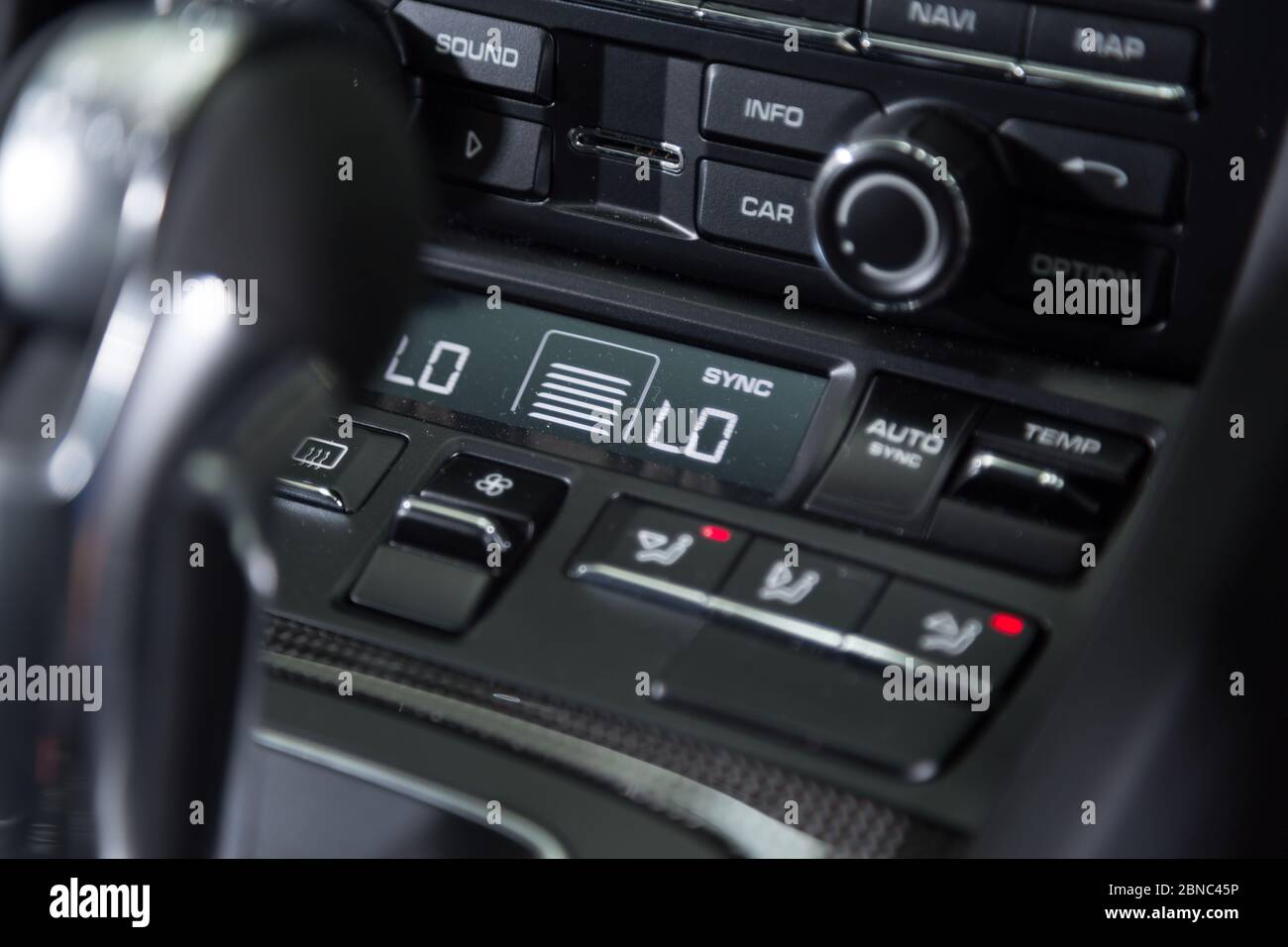 Control panel details of a luxury car with black interior Stock Photo ...