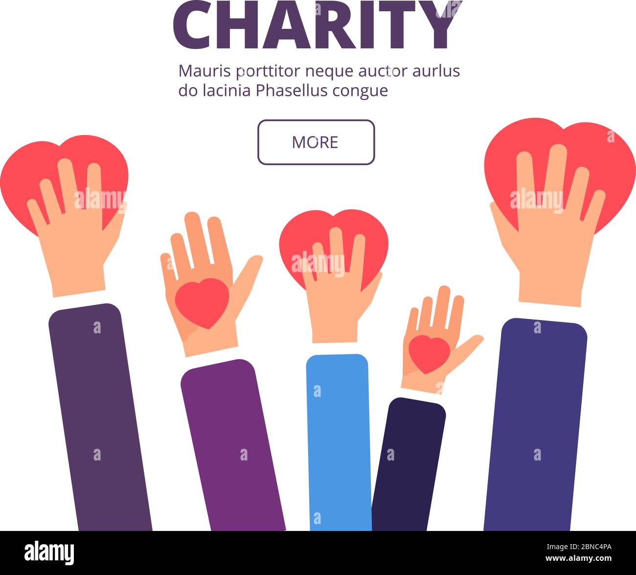 Charity and donation concept. Volunteer hands holding red hearts ...