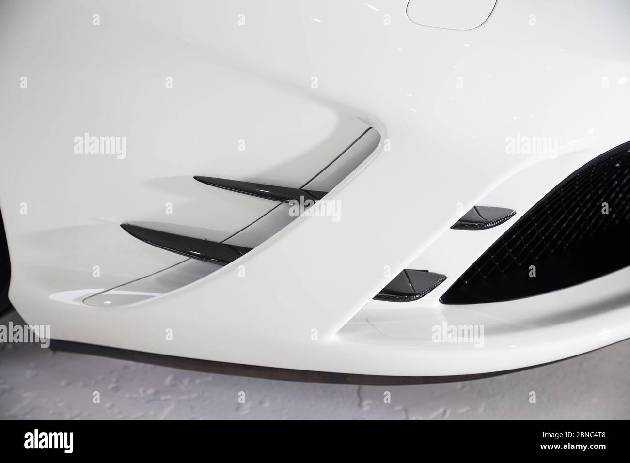 Exterior of a modern white luxury car with a white background Stock ...