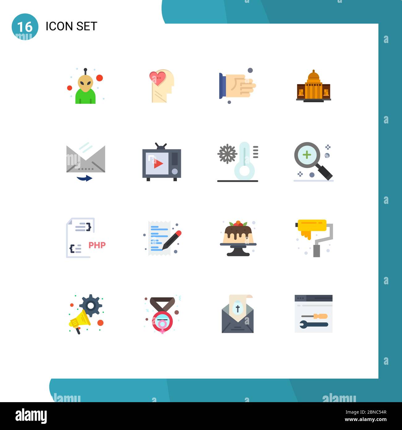 Flat Color Pack of 16 Universal Symbols of place, architecture ...