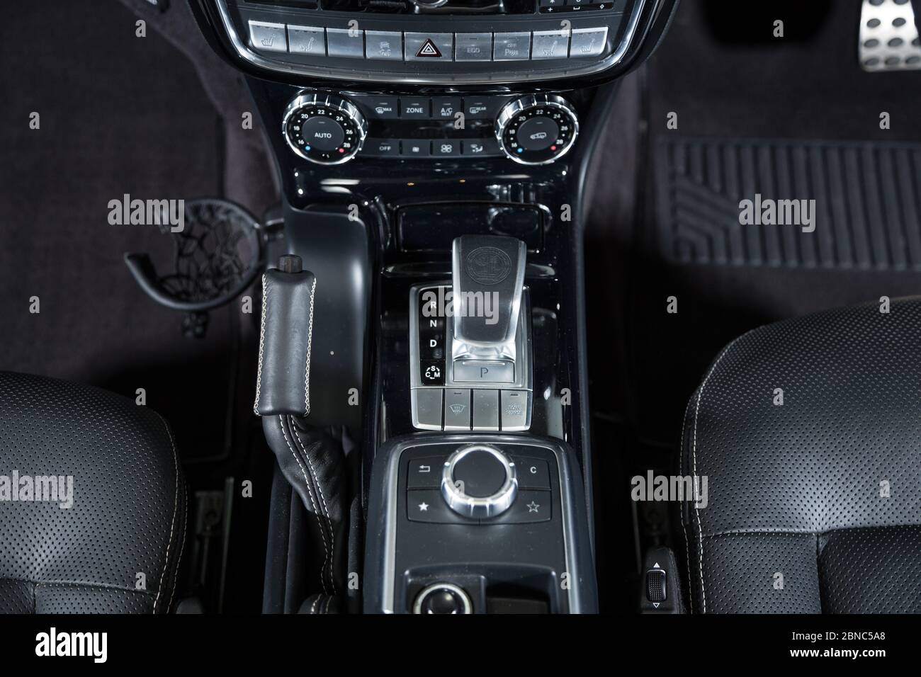 Control panel details of a luxury car with black interior Stock Photo ...