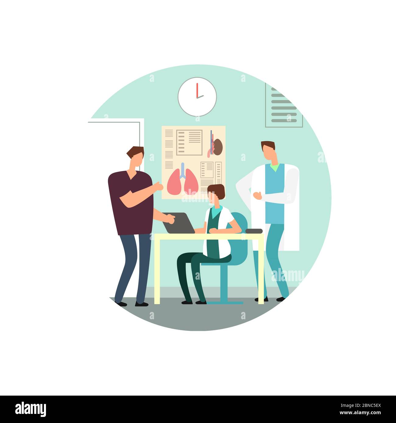 Man at the reception of a doctor flat vector illustration isolated on ...